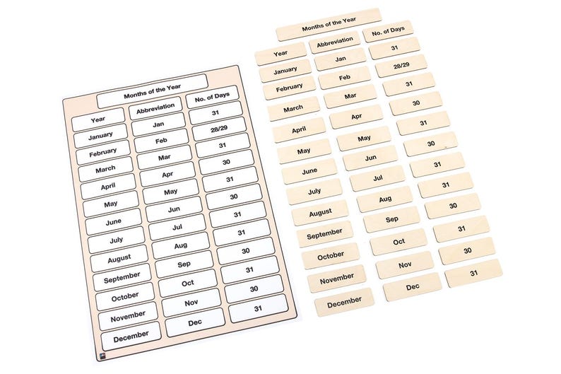 Months of the Year Cloth Chart and Tiles | Montessori Materials ...