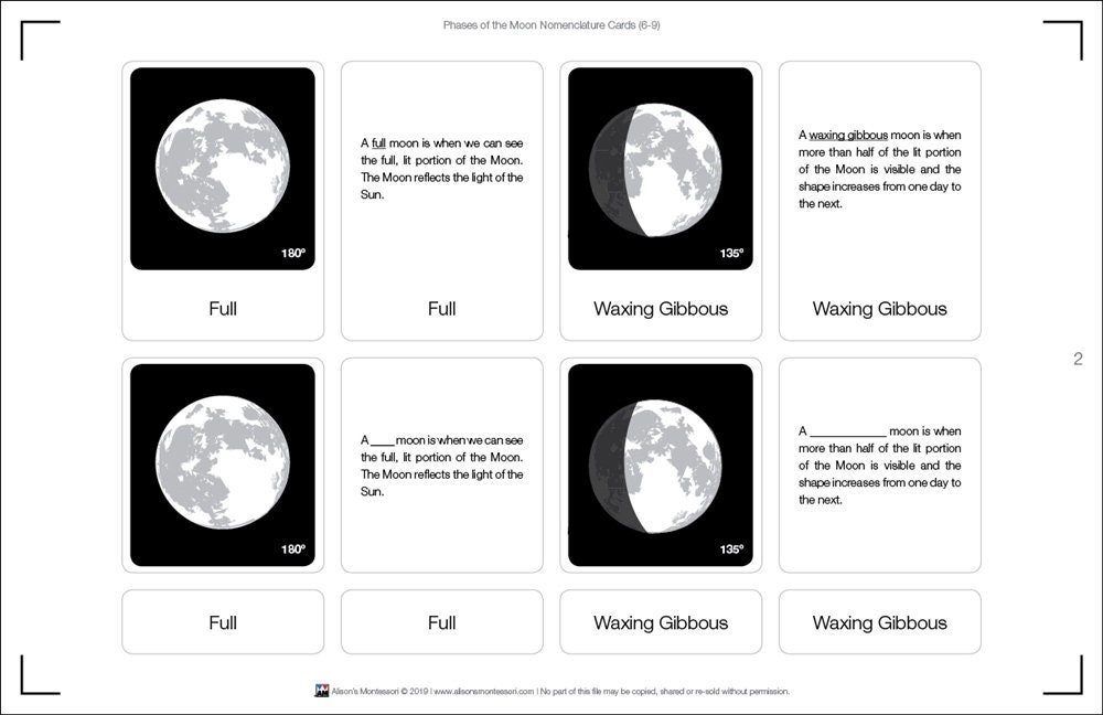Phases of the Moon Puzzle With Nomenclature Cards (6-9) | Montessori ...