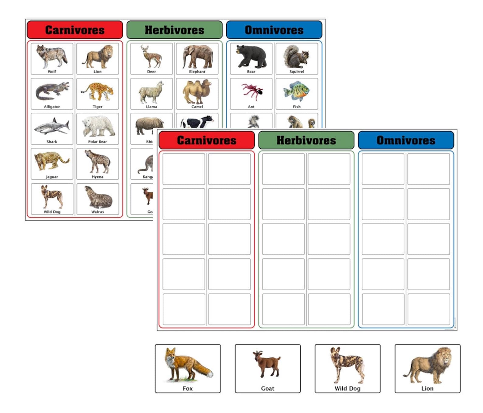 Buy Carnivores, Herbivores, and Omnivores Charts With Cards ...