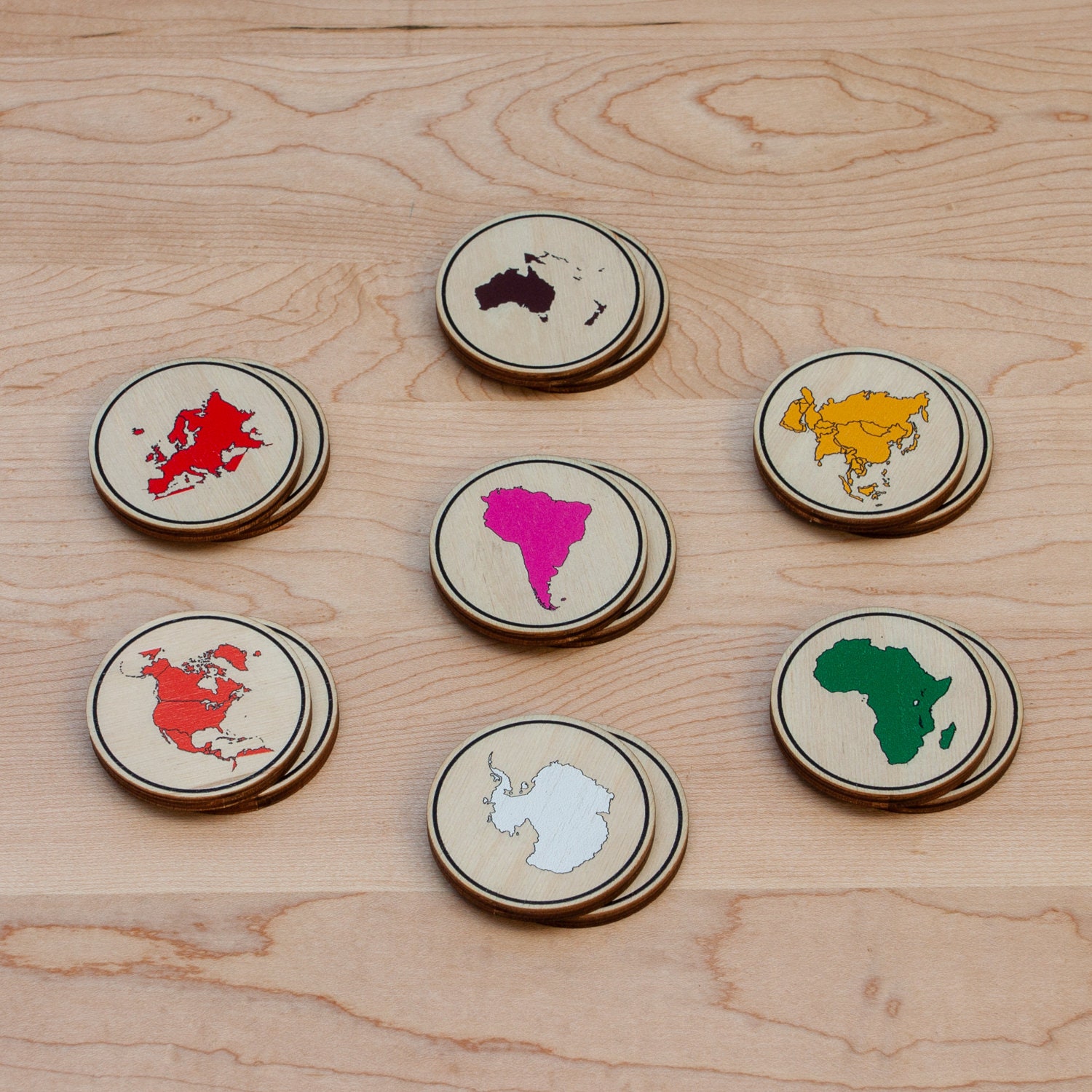 Wooden Memory Game: Continents | Montessori Materials | Matching ...