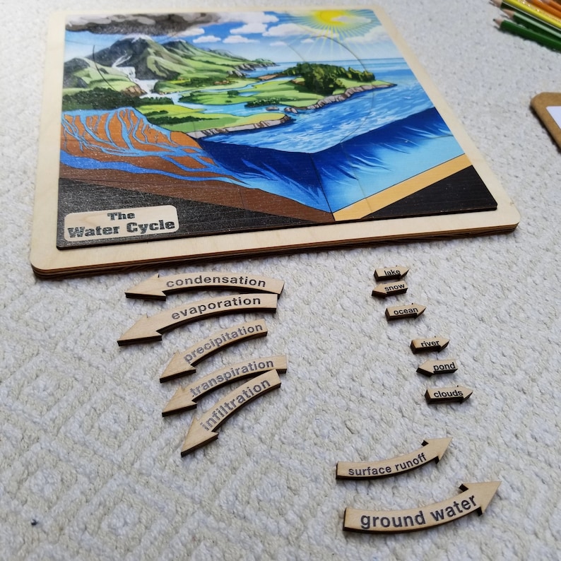 The Water Cycle Puzzle With Nomenclature Cards 6-9 Montessori Materials ...