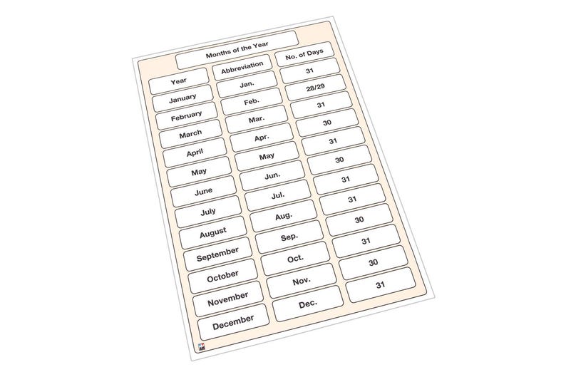 Months of the Year Cloth Chart and Tiles | Montessori Materials ...