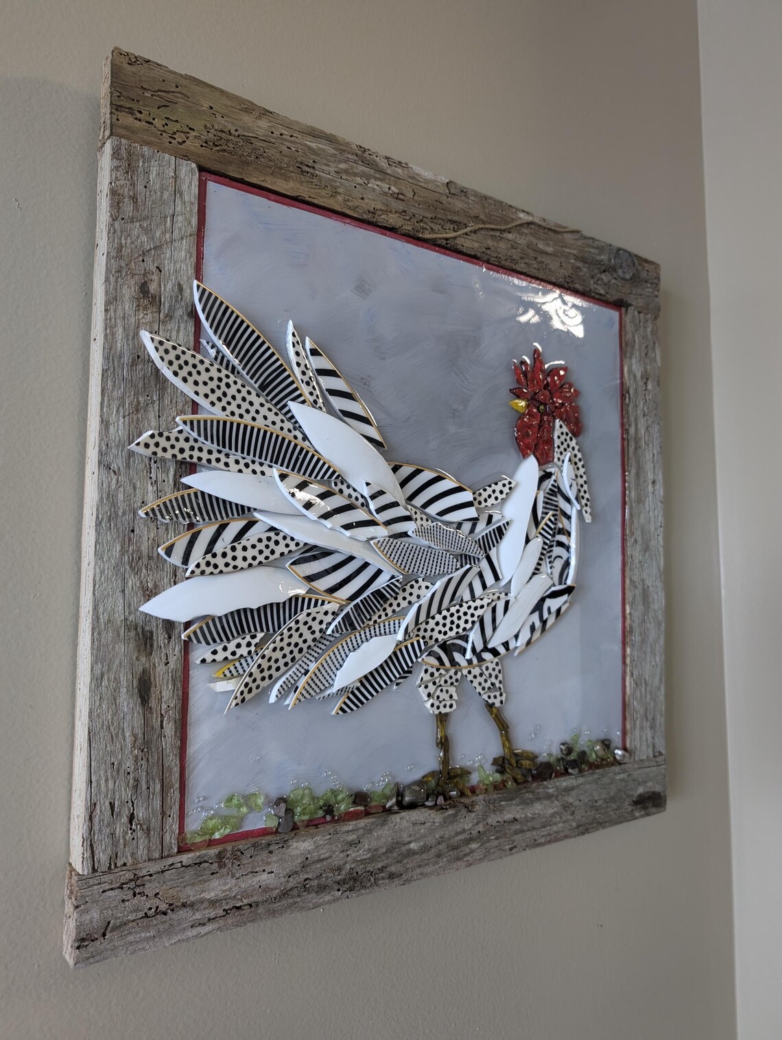 Farmhouse Whimsical Mosaic Rooster 18 Inches by 18 Inches - Etsy