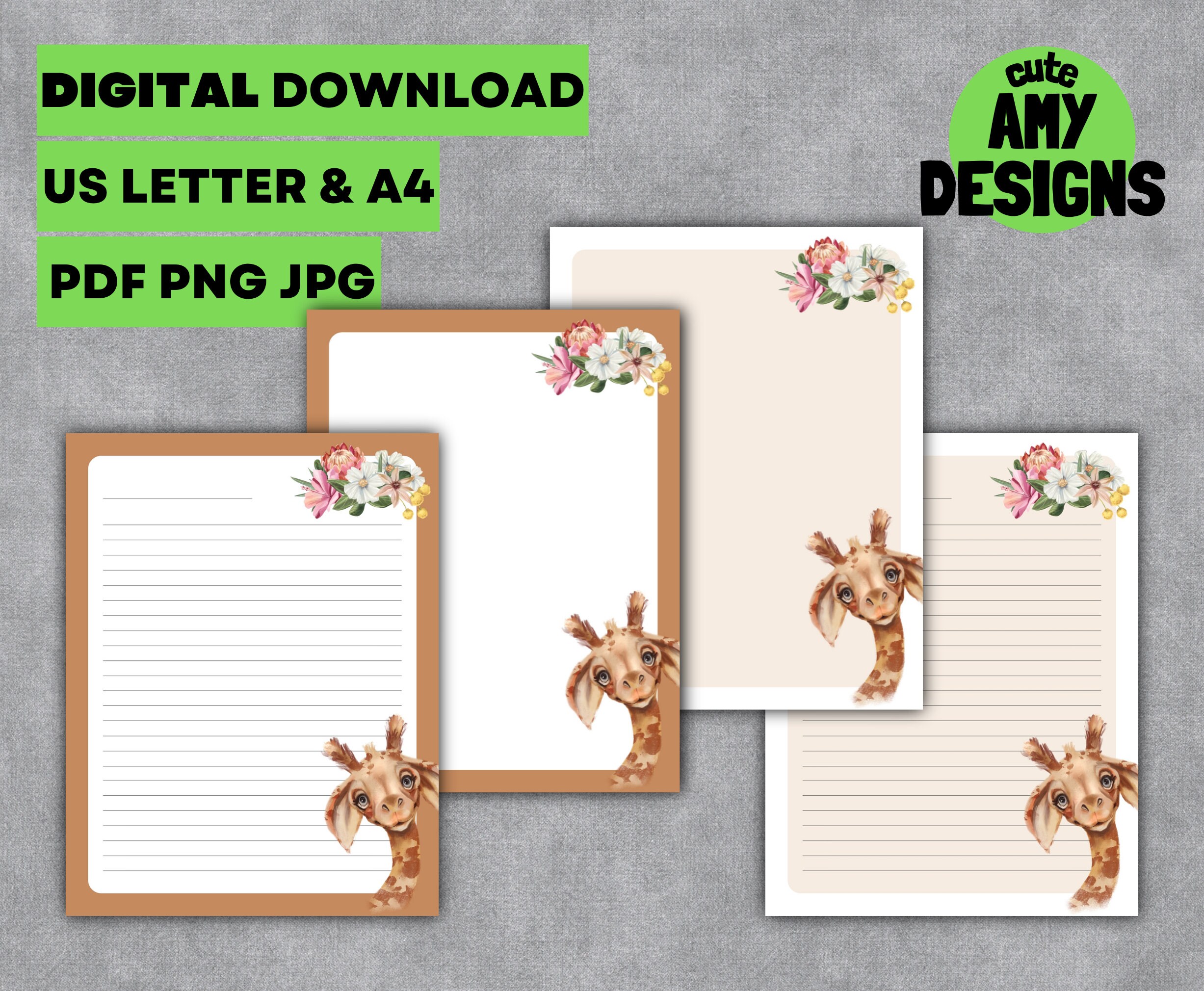 Printable Stationery Paper Set US Letter and A4 Size Cute - Etsy