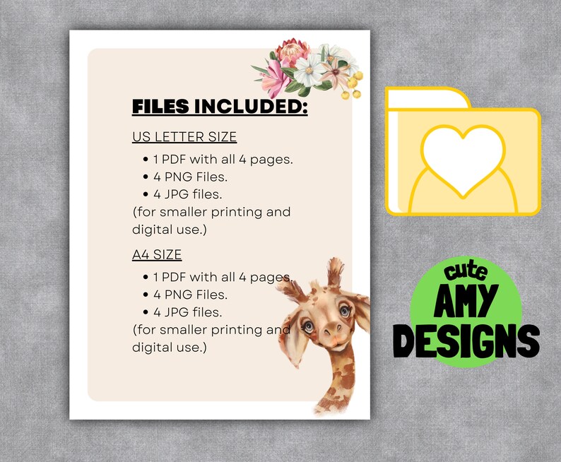 Printable Stationery Paper Set US Letter and A4 Size, Cute Giraffe ...