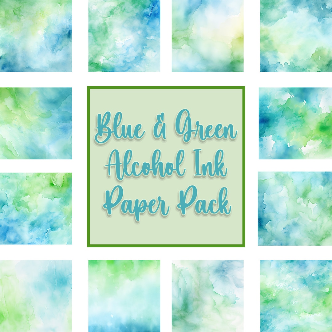 12 Pack Blue & Green Alcohol Ink Paper! Digit Paper, Alcohol Ink ...