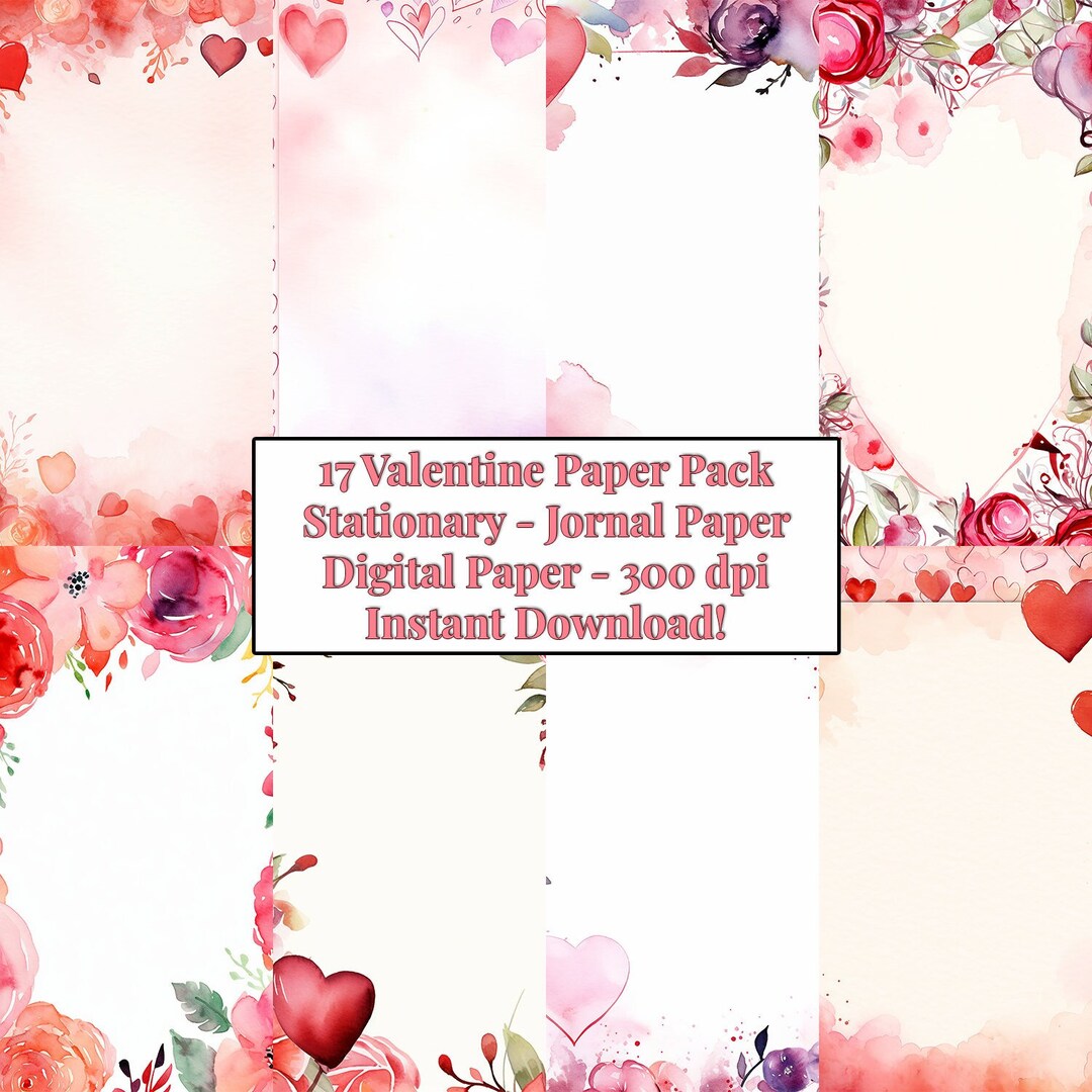 17 Pack Watercolor Digital Paper, Valentines Digital Paper, Valentines ...