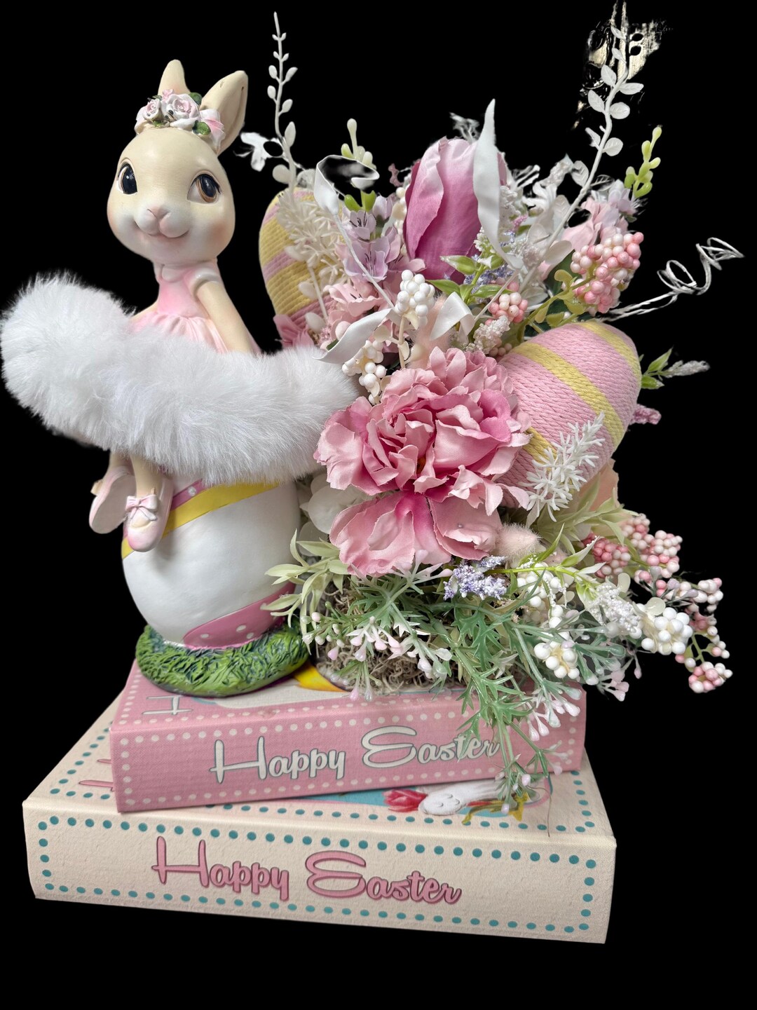 Easter Bunny Floral Arrangement Spring Centerpiece, Pink & Pastel ...