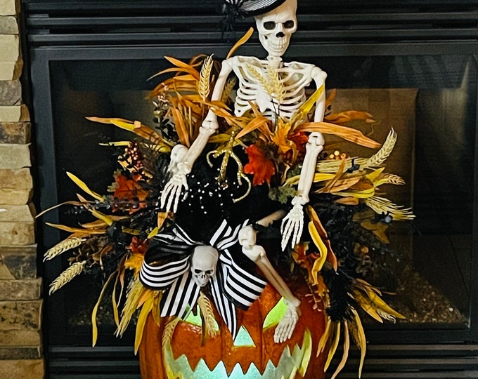 Halloween Centerpiece, Skeleton Arrangement, Halloween Decor, Halloween ...