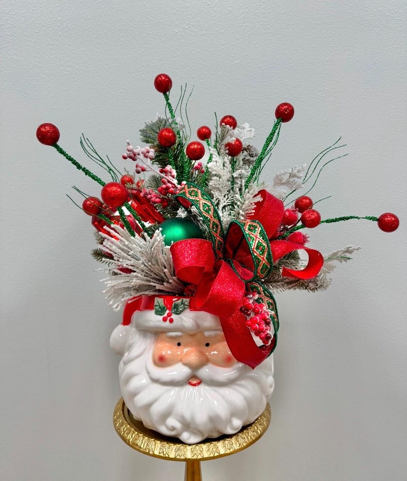 Santa Christmas Centerpiece: Festive Holiday Floral Arrangement - Etsy