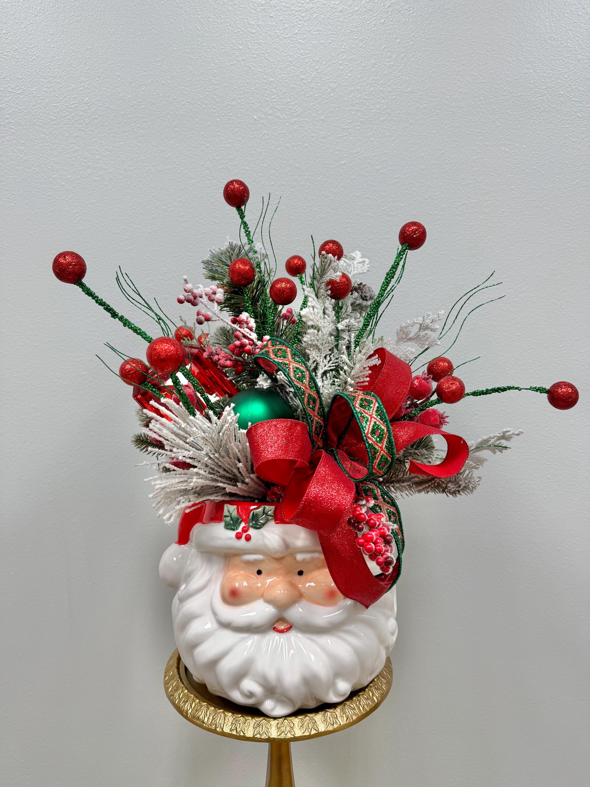 Santa Christmas Centerpiece: Festive Holiday Floral Arrangement - Etsy