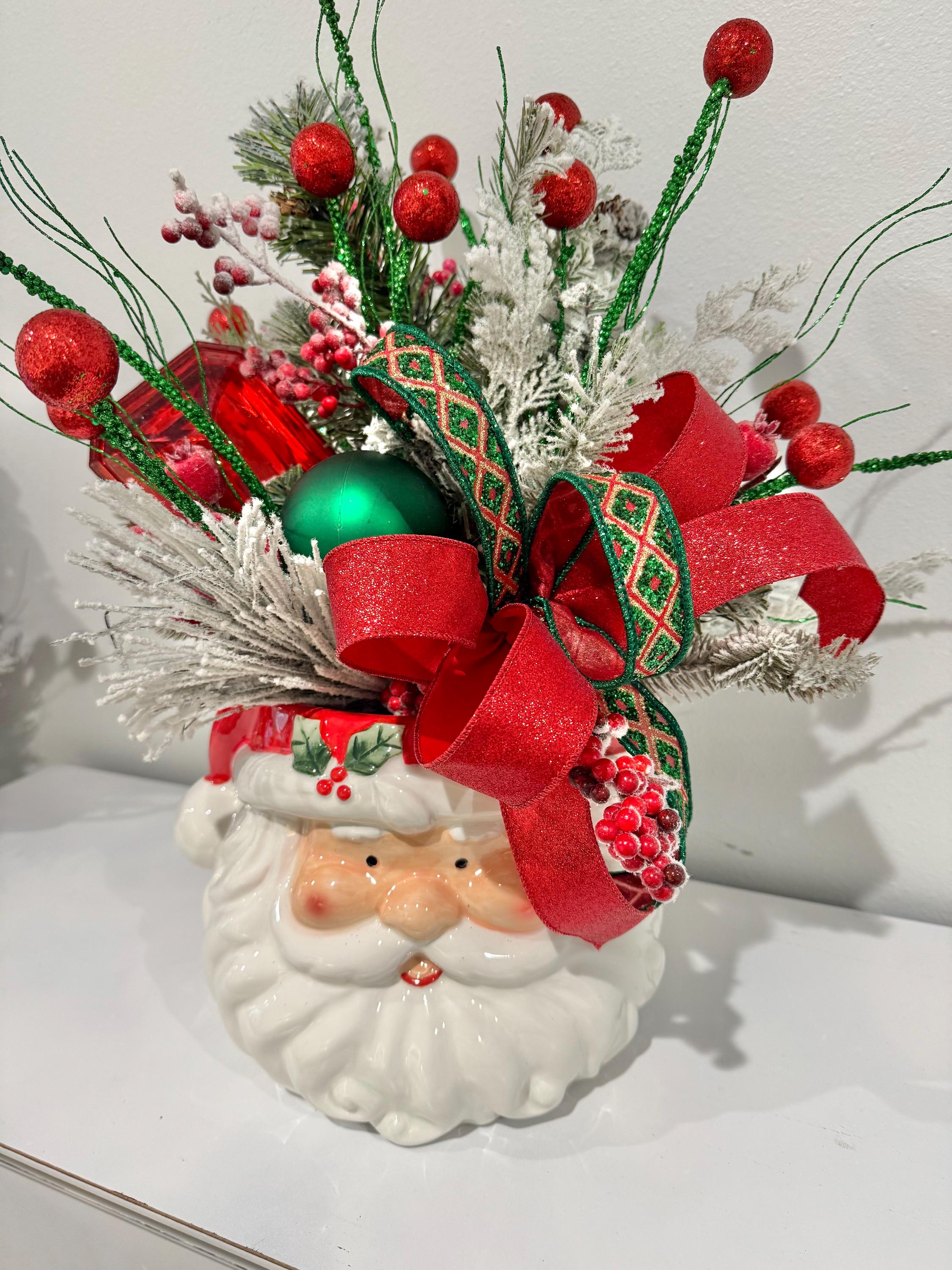Santa Christmas Centerpiece: Festive Holiday Floral Arrangement - Etsy