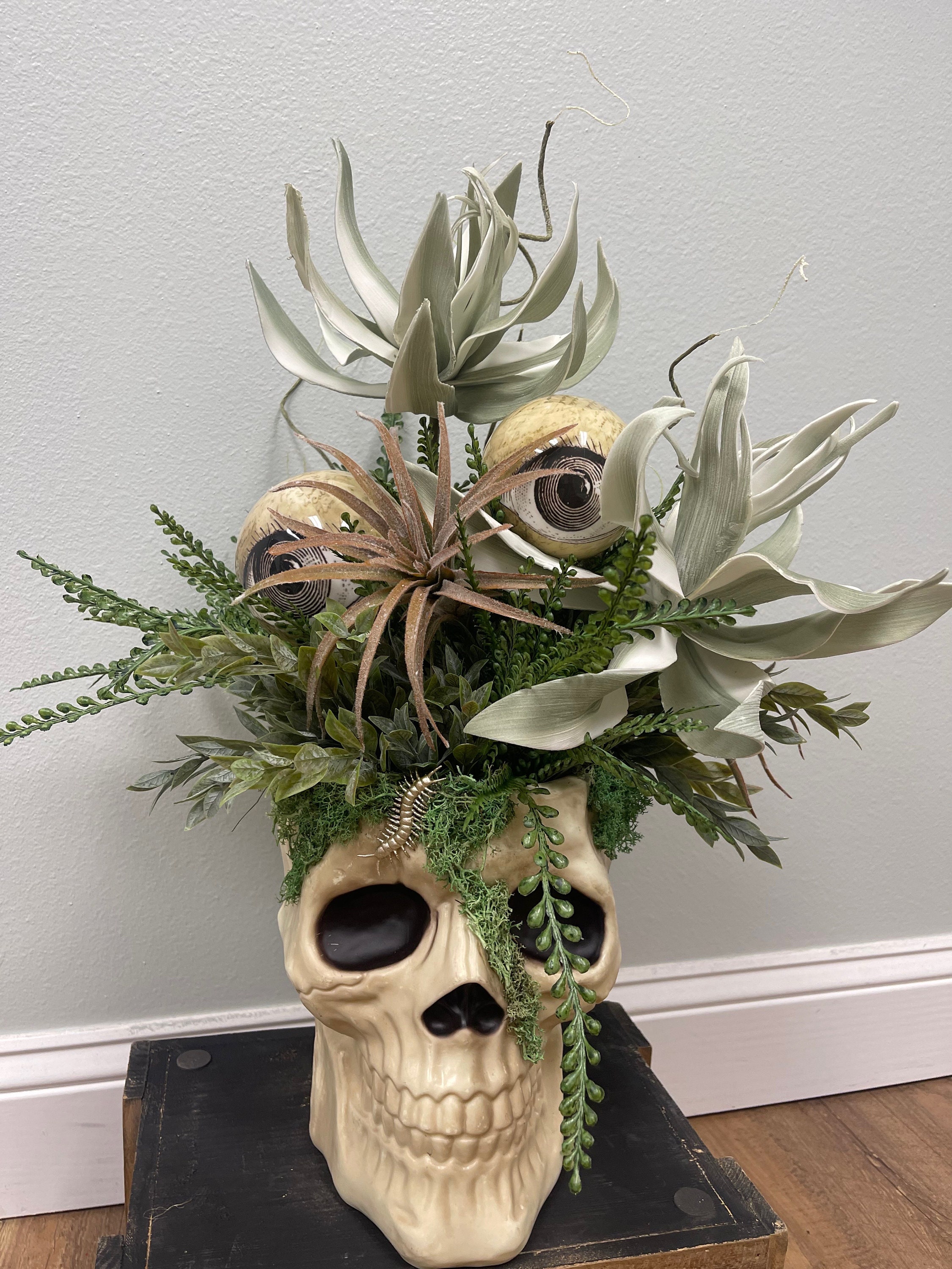 Skull Decor, Halloween Centerpiece, Skull Centerpiece, Black Halloween ...