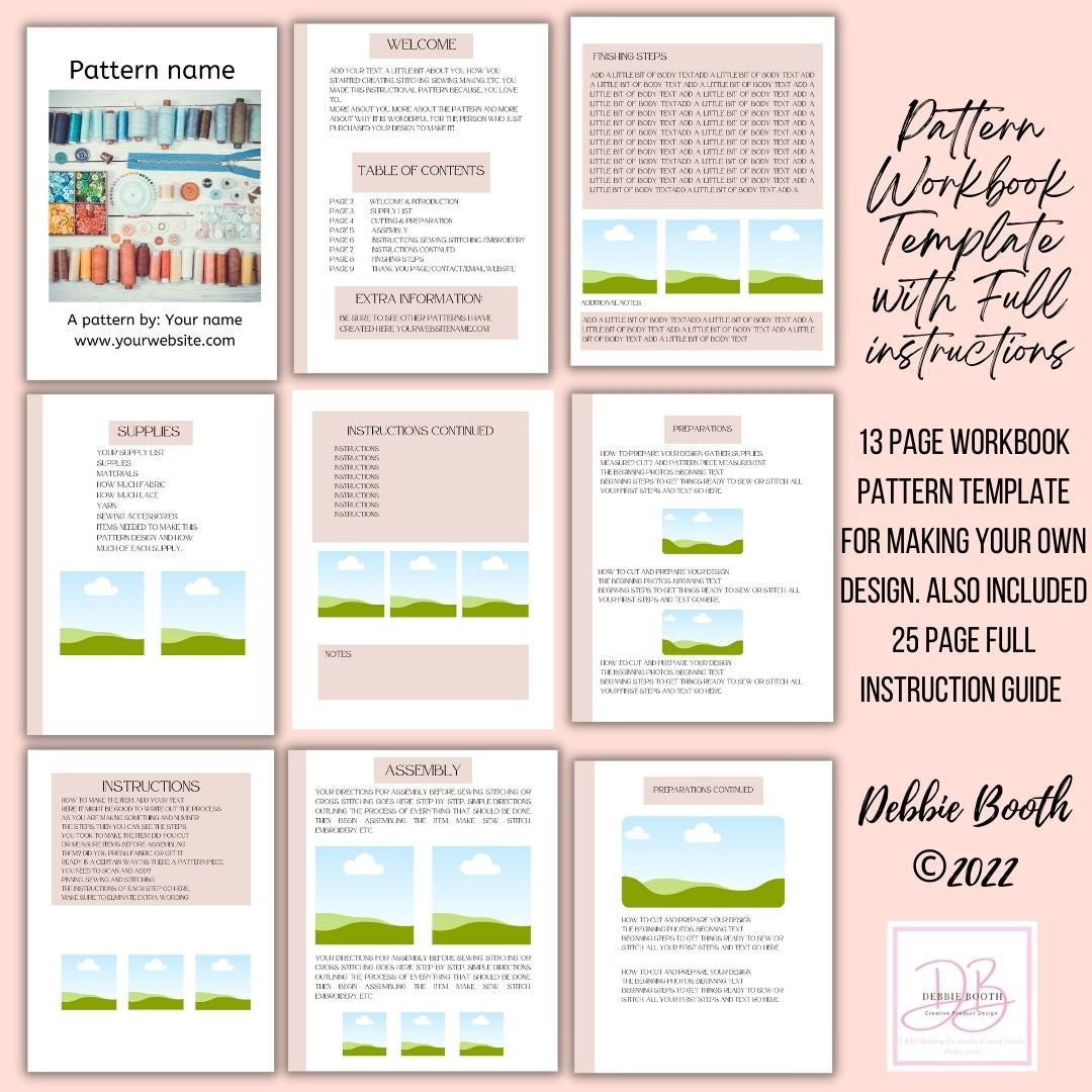 Pattern Workbook Template Digital Pattern Editable Design and 25page ...