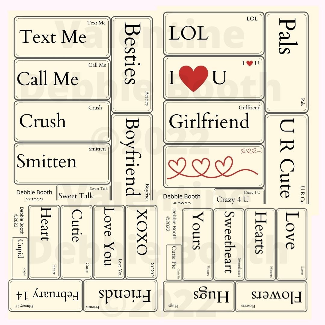 Valentine and Love Words Printable Flash Cards 35 Cards Print Cut and ...