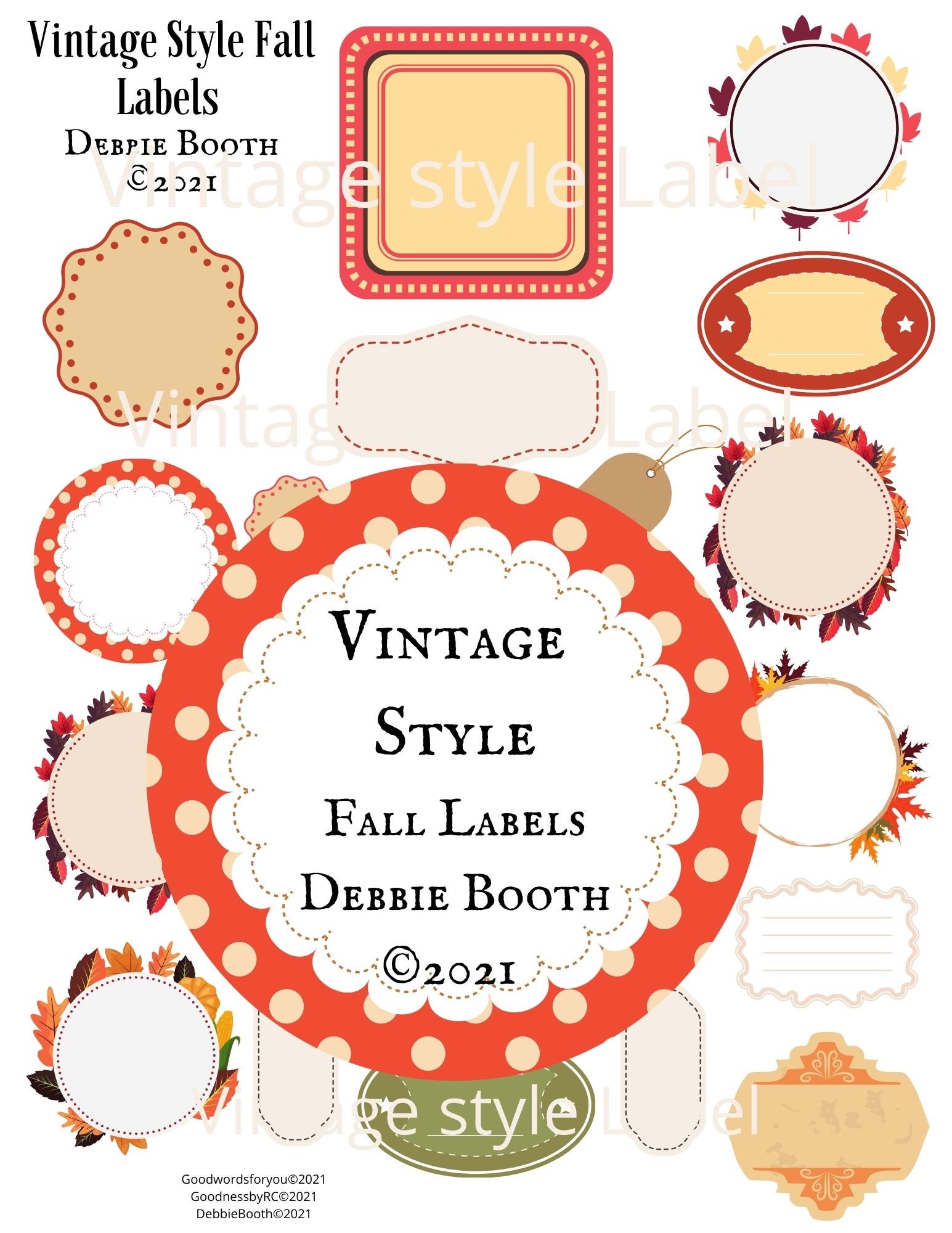 Vintage Style Fall Labels Clipart Ephemera Printable Digital Download ...