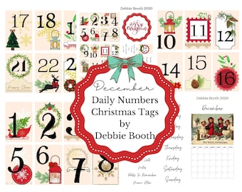 Printable Advent Calendar Numbers, Digital Christmas Countdown Calendar ...