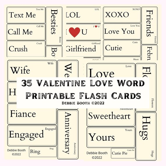 Valentine and Love Words Printable Flash Cards 35 Cards Print | Etsy