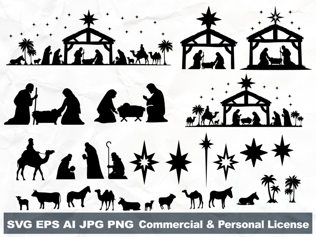 Nativity Silhouette Bundle Svg, Oh Holy Night Svg, Silent Night Svg ...