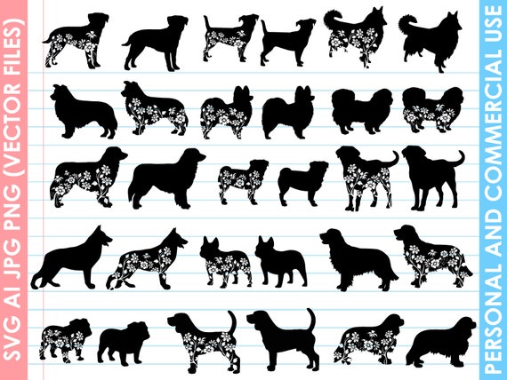 Floral Dog Svg Bundle Dog Silhouette Svg Border Terrier | Etsy