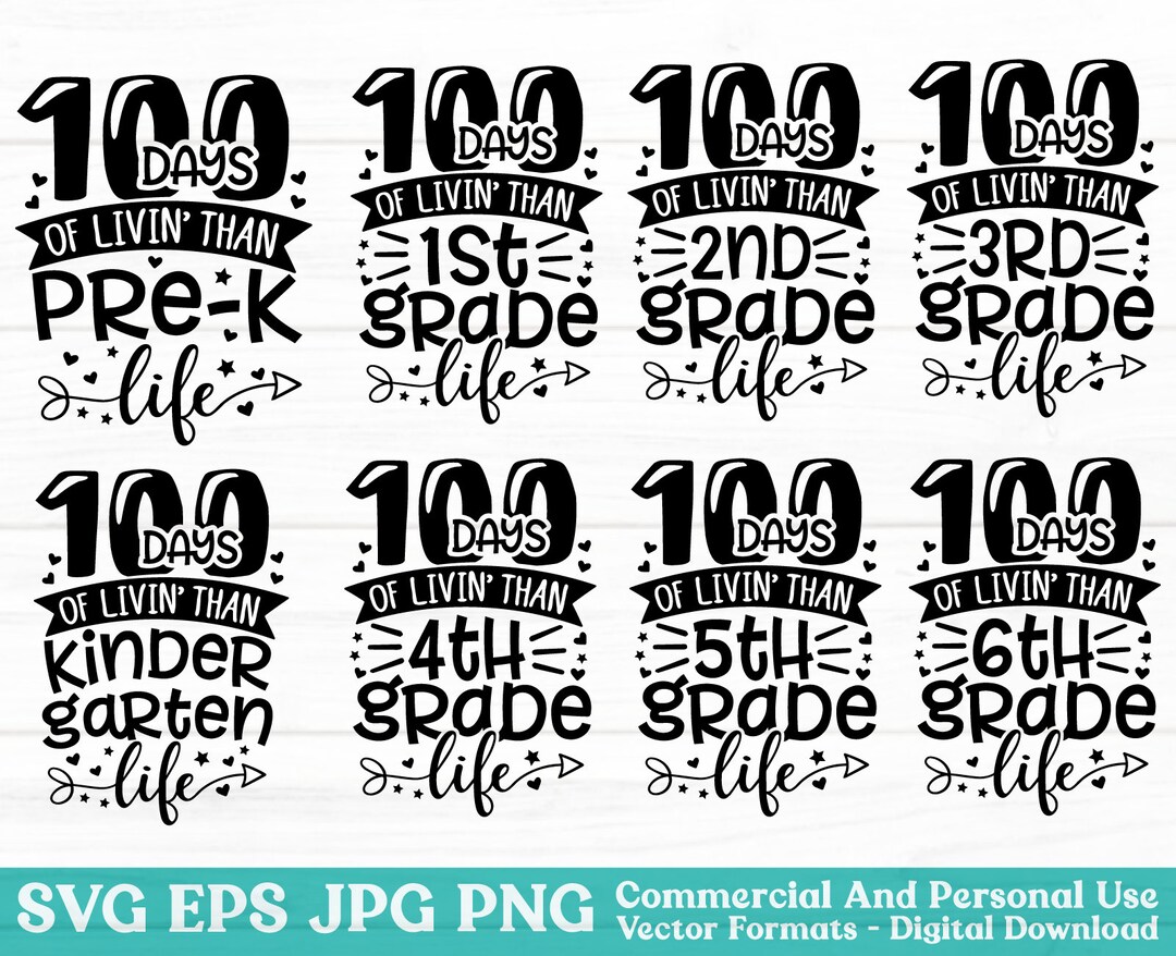 100 Days of School Svg Bundle, 100th Day of Livin', School Png, Back to ...
