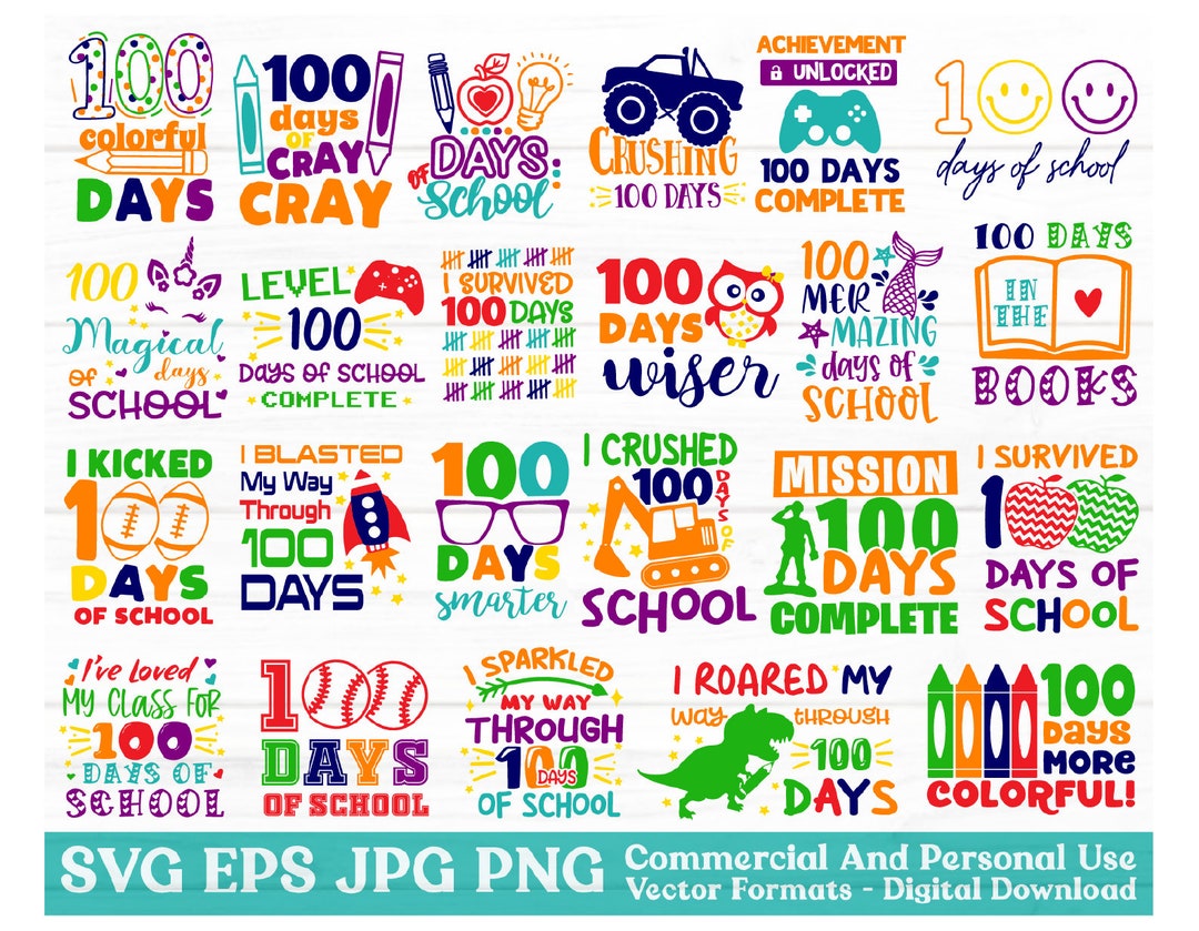 100 Days of School Bundle SVG, School Shirt Svg, 100 Days of School Png ...