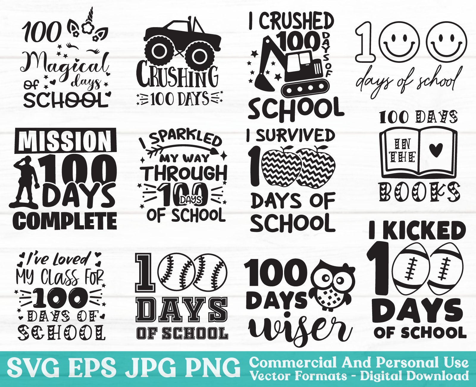 100 Days of School Bundle SVG, School Shirt Svg, 100 Days of School Png ...