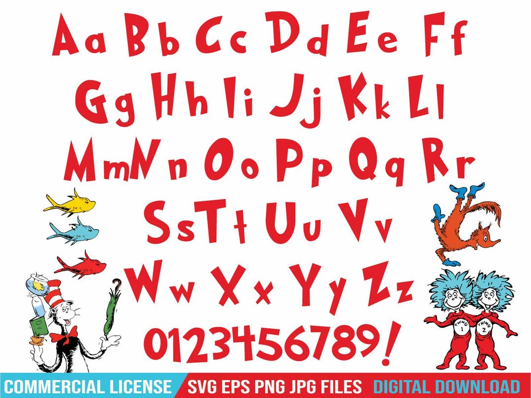 Dr Seuss Font Svg, Dr Seuss Alphabet Svg, Dr Suess Svg Bundle 500+ , Dr ...