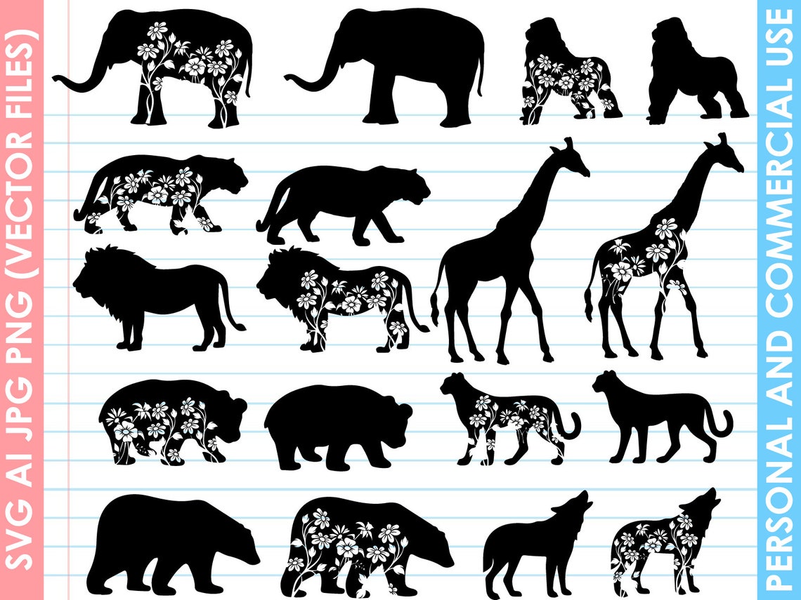 Floral Animal Svg Bundle Svg Floral Animal Silhouette SVG - Etsy