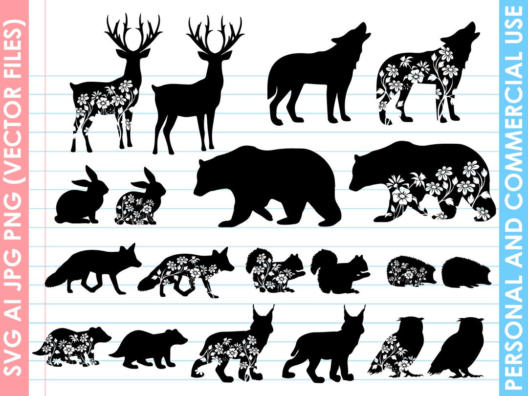 Floral Animal Svg, Bundle Svg, Floral Animal Silhouette SVG, Animal Svg ...