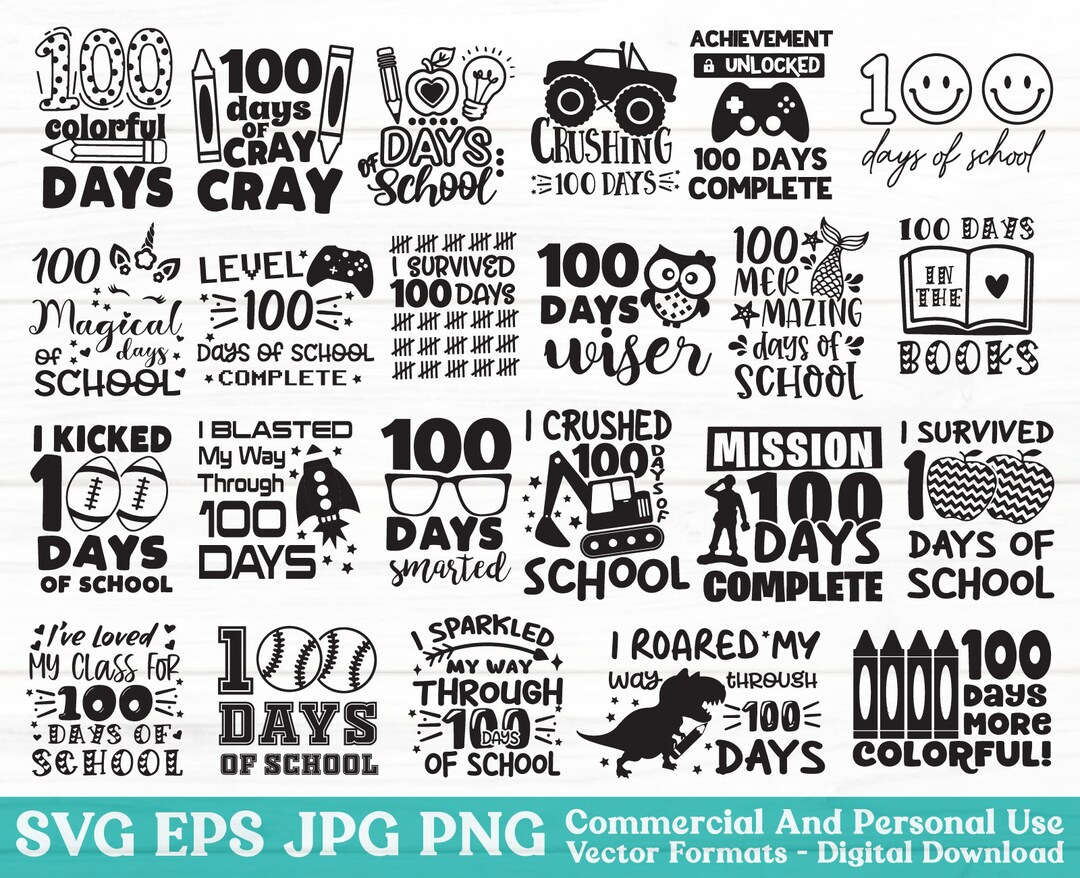100 Days of School Bundle SVG, School Shirt Svg, 100 Days of School Png ...