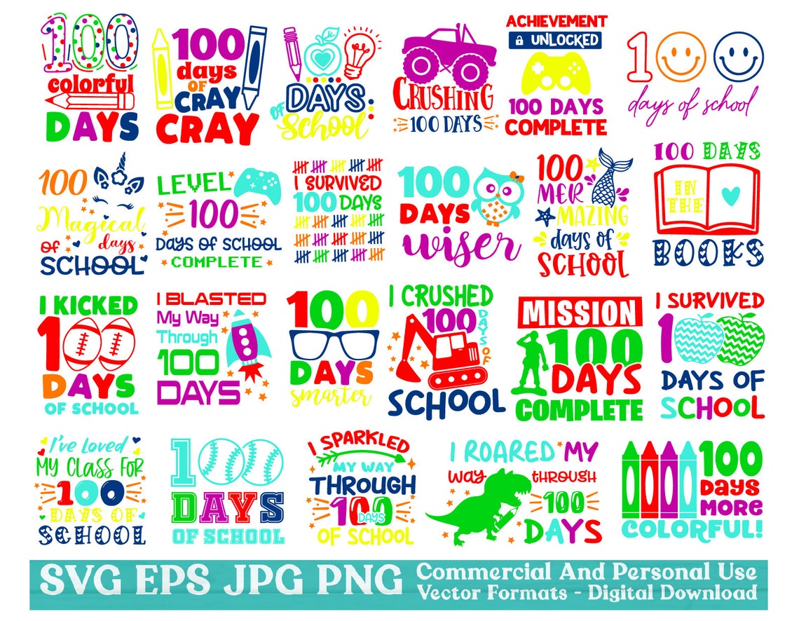 100 Days of School Bundle SVG, School Shirt Svg, 100 Days of School Png ...