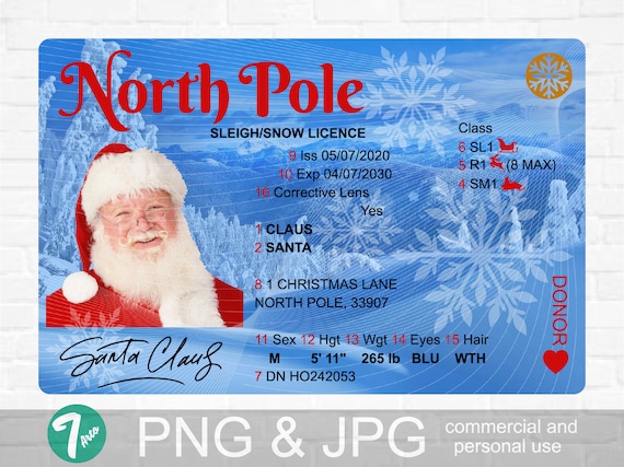 Santa Claus License PNG Christmas North Pole Santa's | Etsy