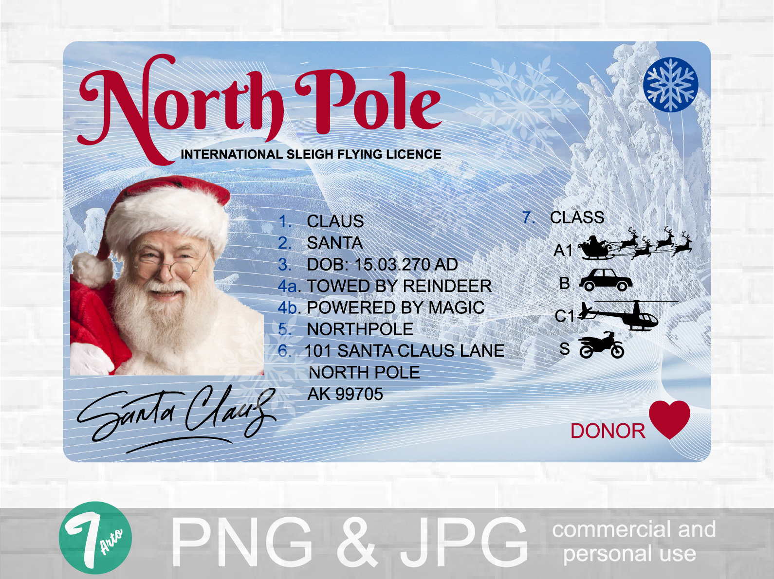 Santa Claus License PNG Christmas North Pole Santa's - Etsy Ireland