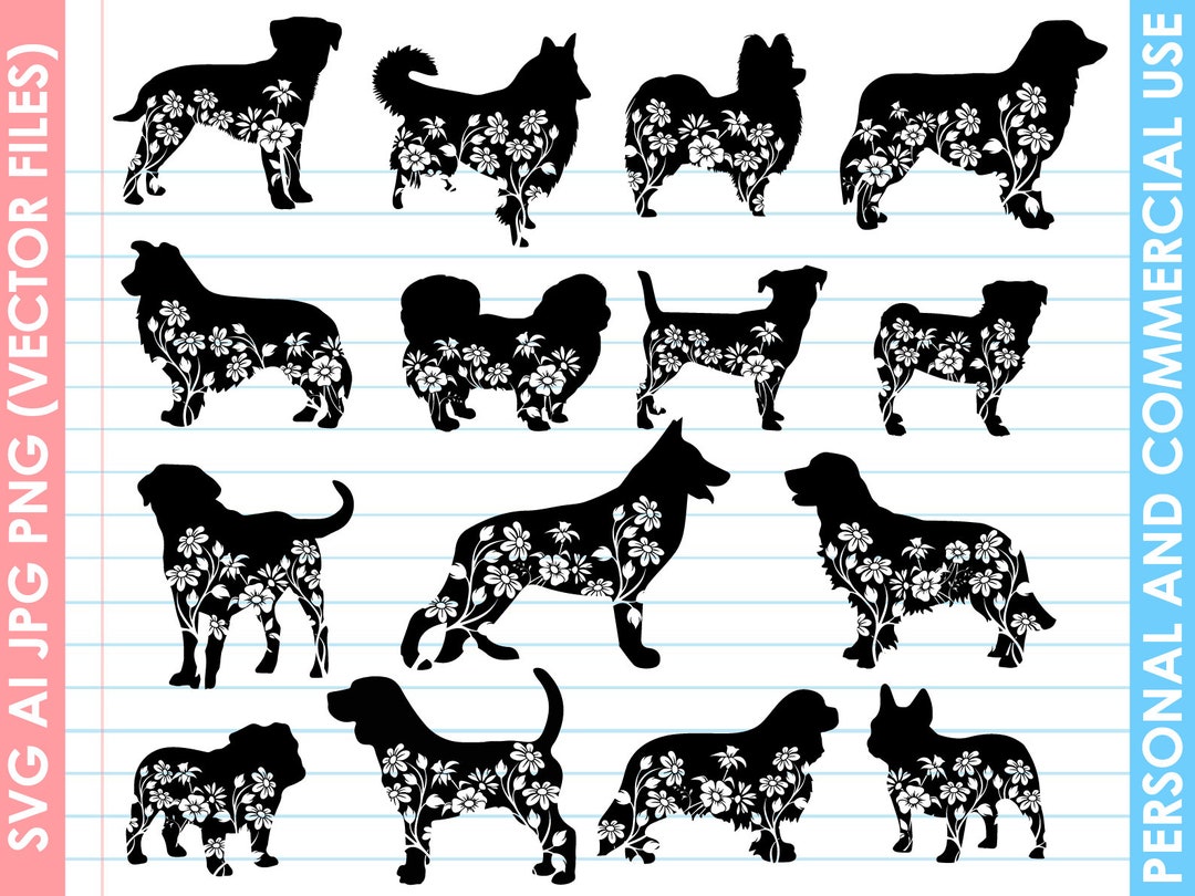 Floral Dog Svg, Bundle Dog Silhouette Svg, Border Terrier Floral ...