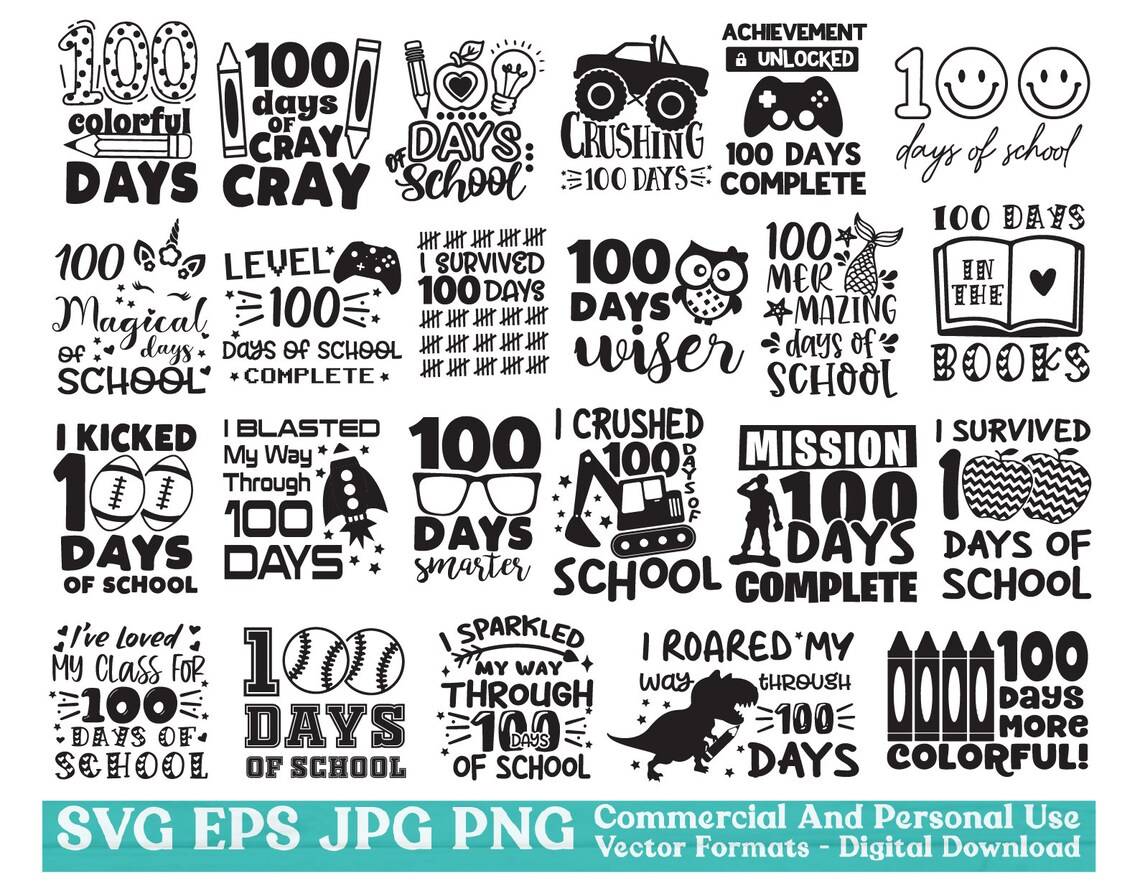 100 Days of School Bundle SVG, School Shirt Svg, 100 Days of School Png ...
