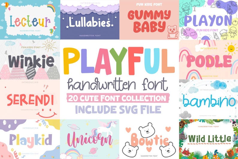 Playful Font Bundle, Kids Font, Baby Font, Fun Font, Cute Font, Craft ...