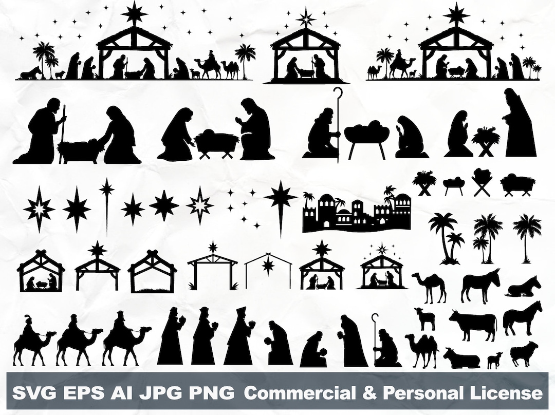 Nativity Silhouette Bundle Svg, Oh Holy Night Svg, Silent Night Svg ...