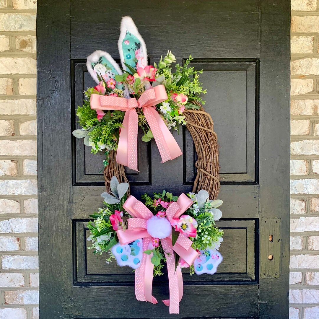 Easter Bunny Grapevine Wreath, Spring Flower Wreath, Easter Bunny Door ...