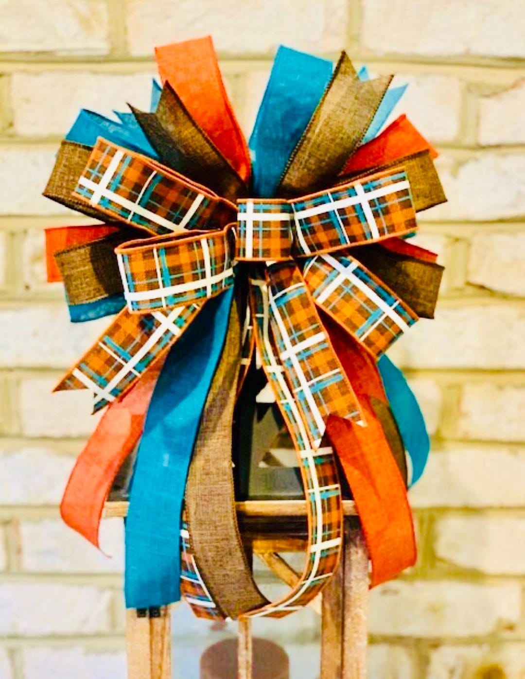 Fall Bow, Fall Bow for Wreath, Fall Bow for Lantern, Orange and Blue ...