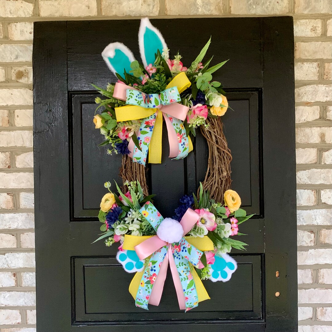 Easter Bunny Grapevine Wreath, Easter Bunny Flower Wreath, Easter Door ...