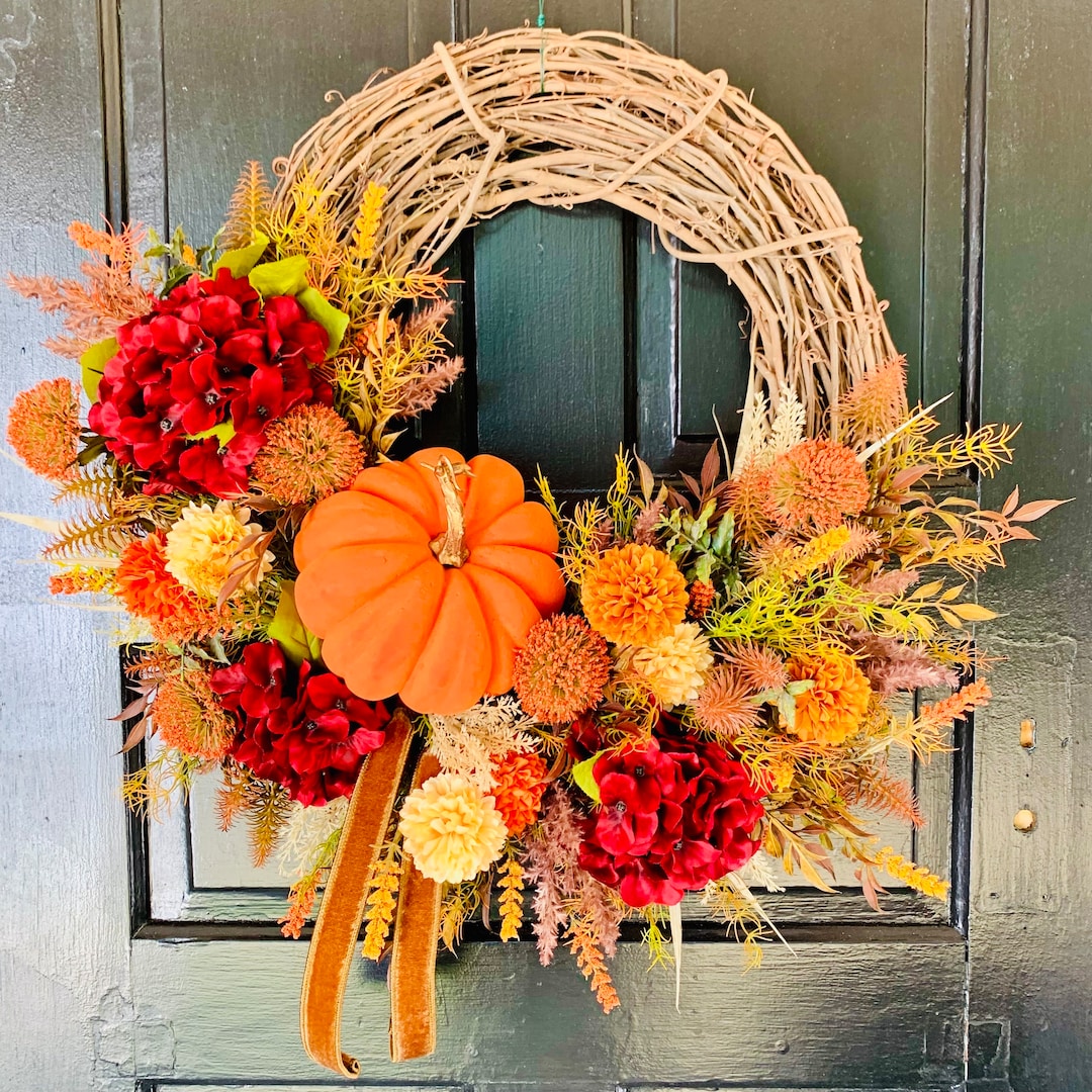 Fall Front Door Grapevine Wreath, Fall Pumpkin Door Wreath, Fall ...