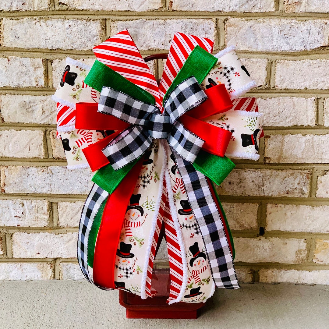 Snowman Wreath Bow, Snowman Red and Green Christmas Bow, Snowman ...