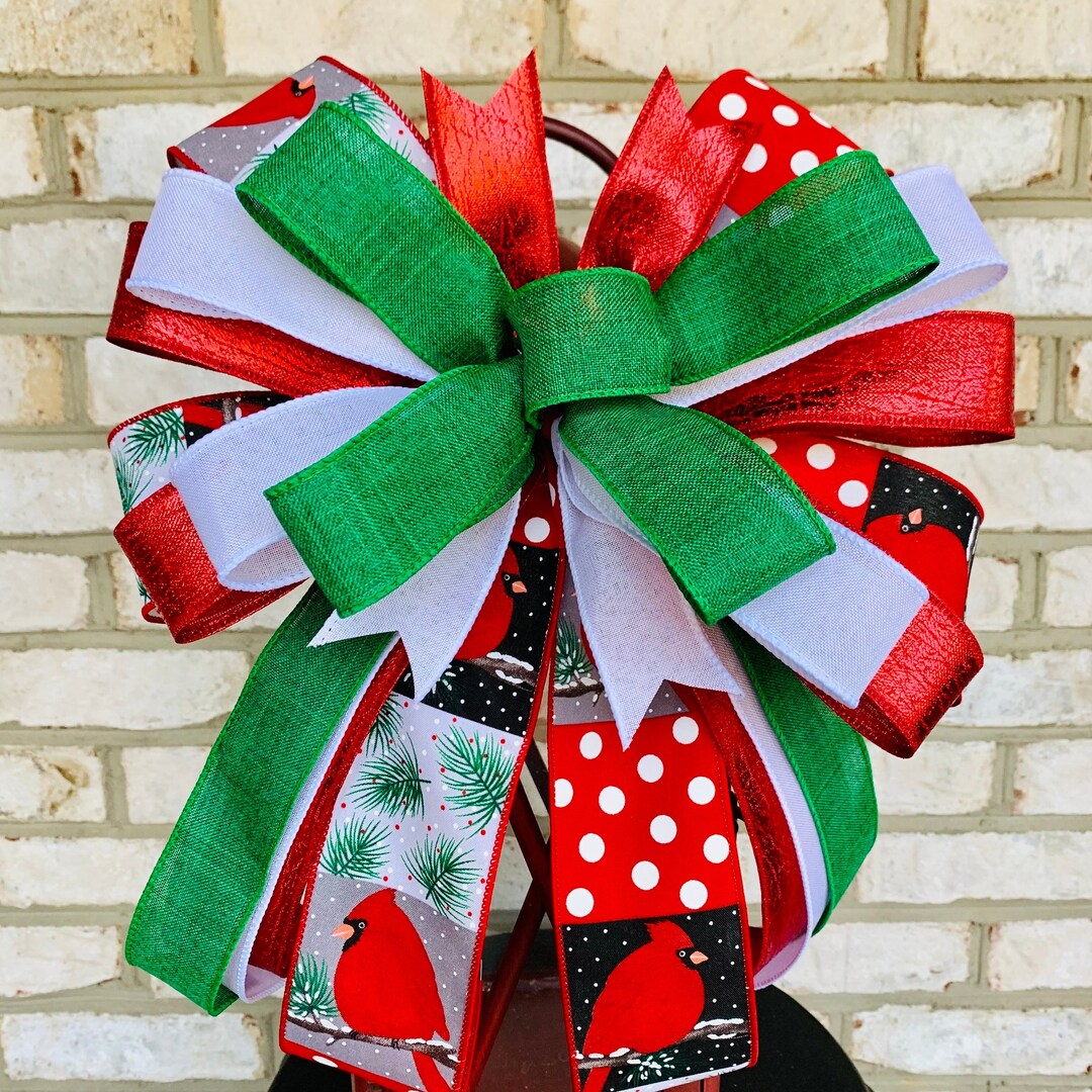 Cardinal Bow, Red Winter Wreath Bow, Winter Bow With Polka Dots ...