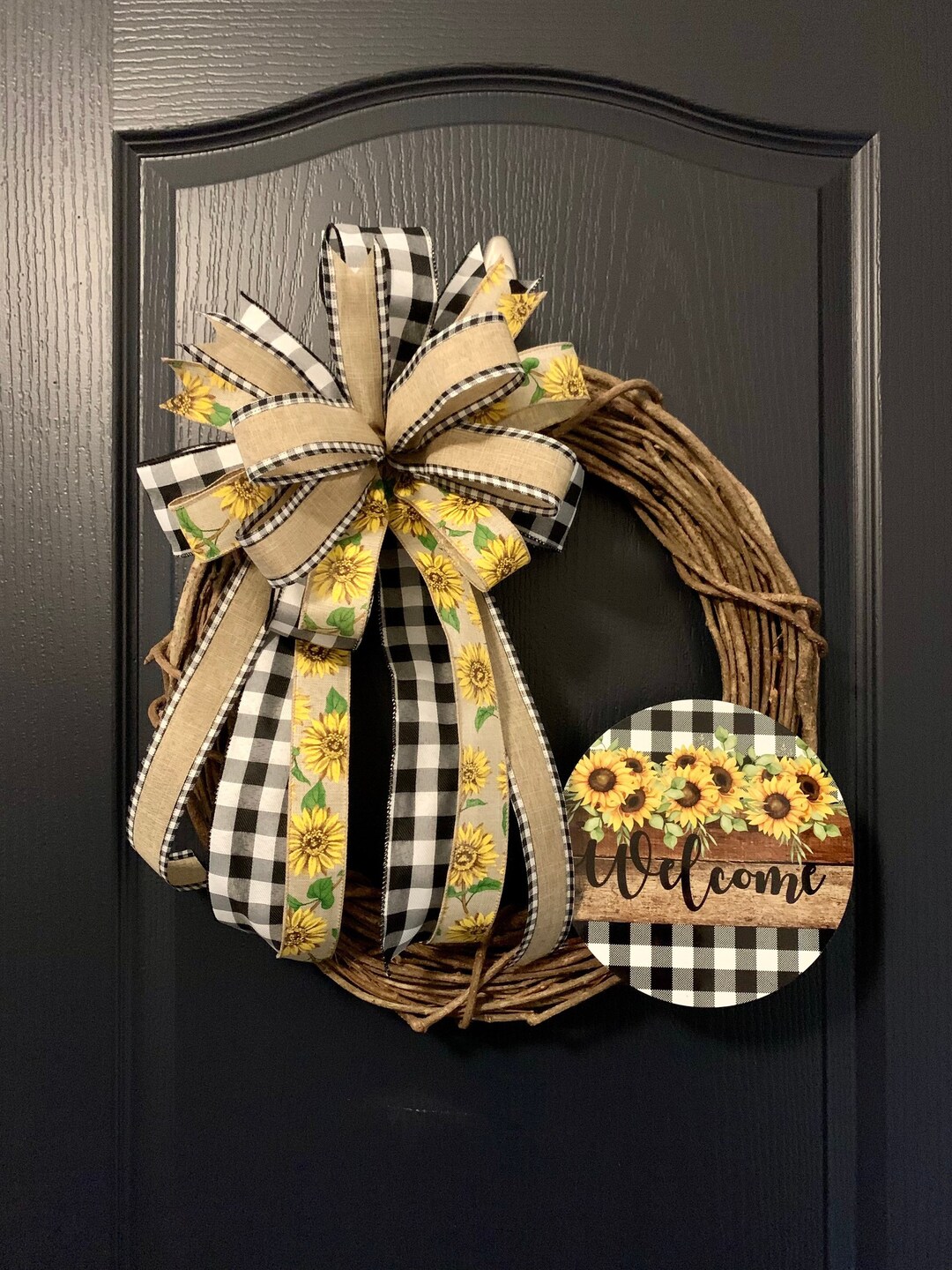 Sunflower Welcome Wreath for Front Door, Sunflower Grapevine Door ...