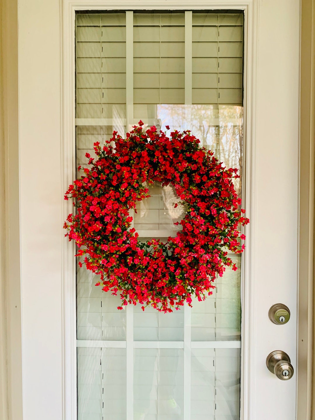 Floral Wreath With Red Flowers, All Season Floral Grapevine Wreath for ...