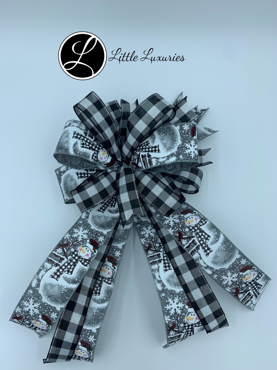 Christmas Bow, Christmas Snowman, Farmhouse Bow, Black and White Bow ...