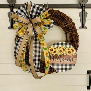Sunflower Welcome Wreath for Front Door, Sunflower Grapevine Door ...