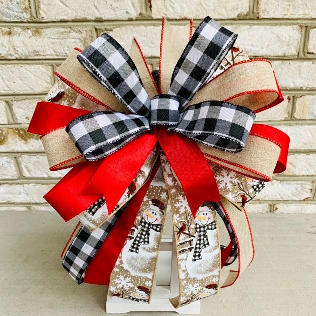 Christmas Snowman Bow, Snowman Bow, Winter Wreath Bow, Snowman ...