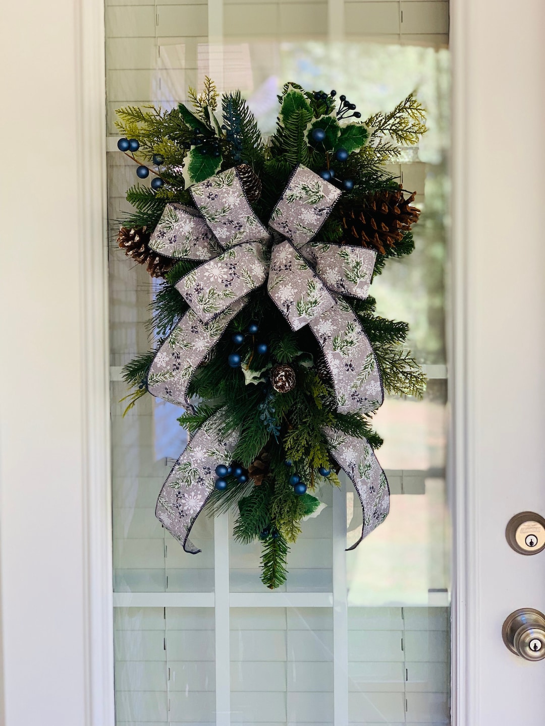Navy Blue Winter Swag, Holiday Swag for Front Door, Blue Winter Swag ...